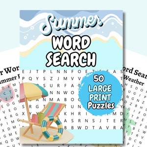 50 Summer Word Search Printable Book, Word Find, PDF Download, Activity ...
