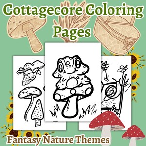 3 Printable Cottagecore Fantasy Coloring Pages Easy and Fun - Etsy