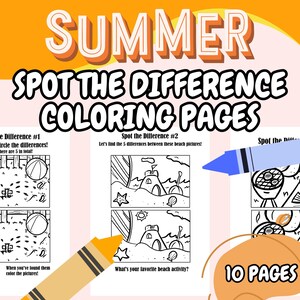 Summer Themed Spot the Difference Coloring Booklet, PDF Download ...