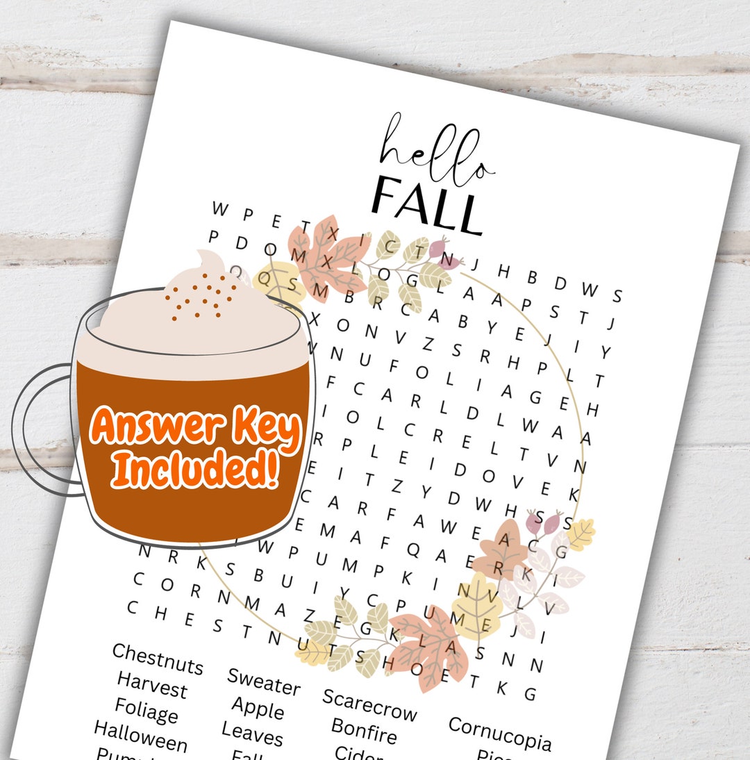 Fall Word Search, Autumn Word Puzzle, Printable Fun Fall Game for Kids ...