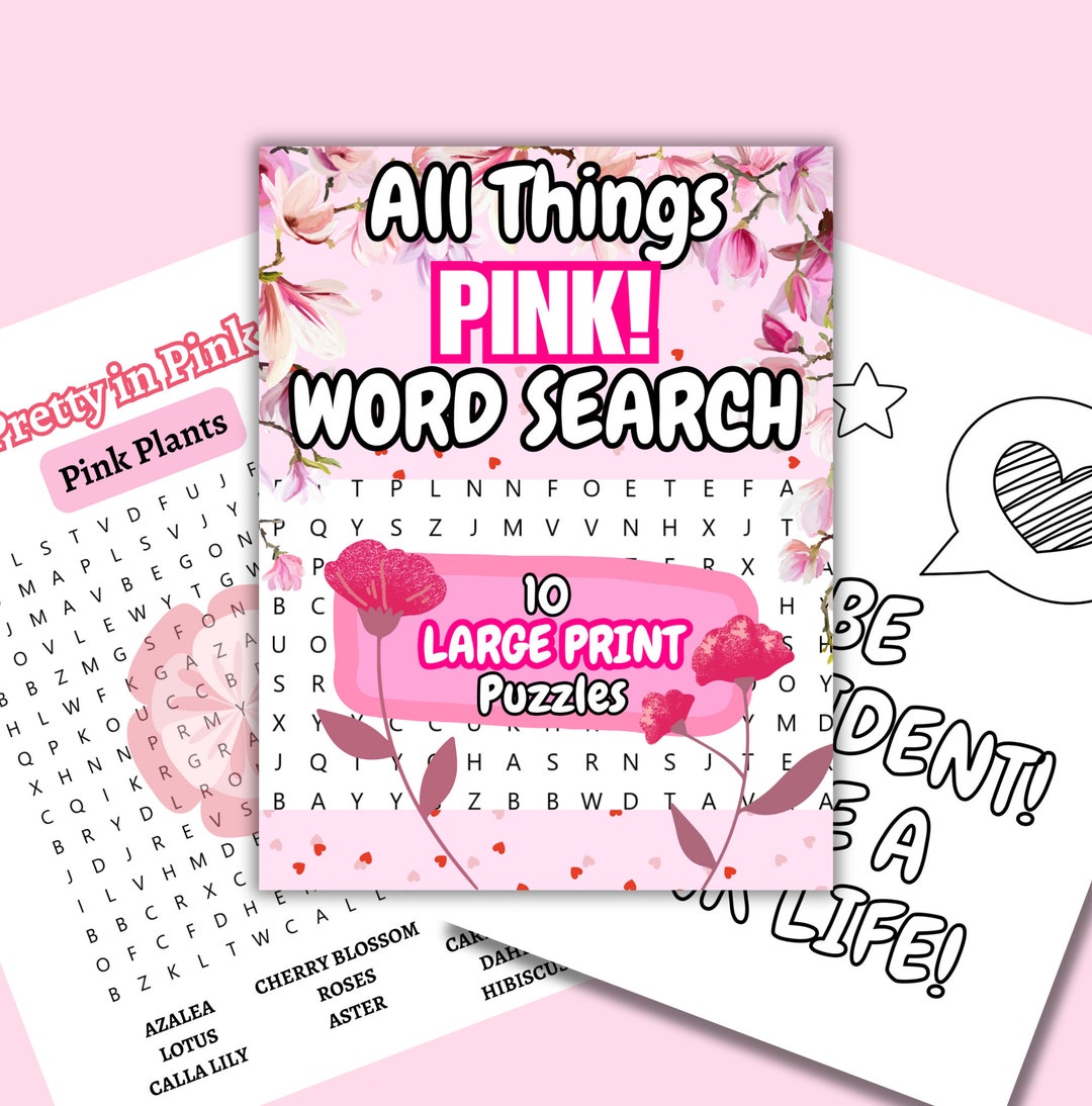 Pink Word Search Puzzles, Pink Word Find Game, Word Search for Kids ...