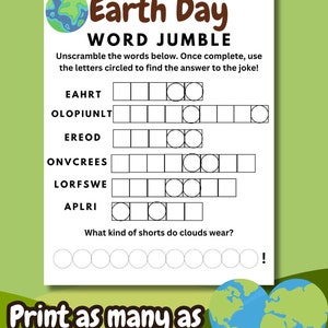 Earth Day Printable Word Jumble Puzzles, Word Scramble Game, PDF ...