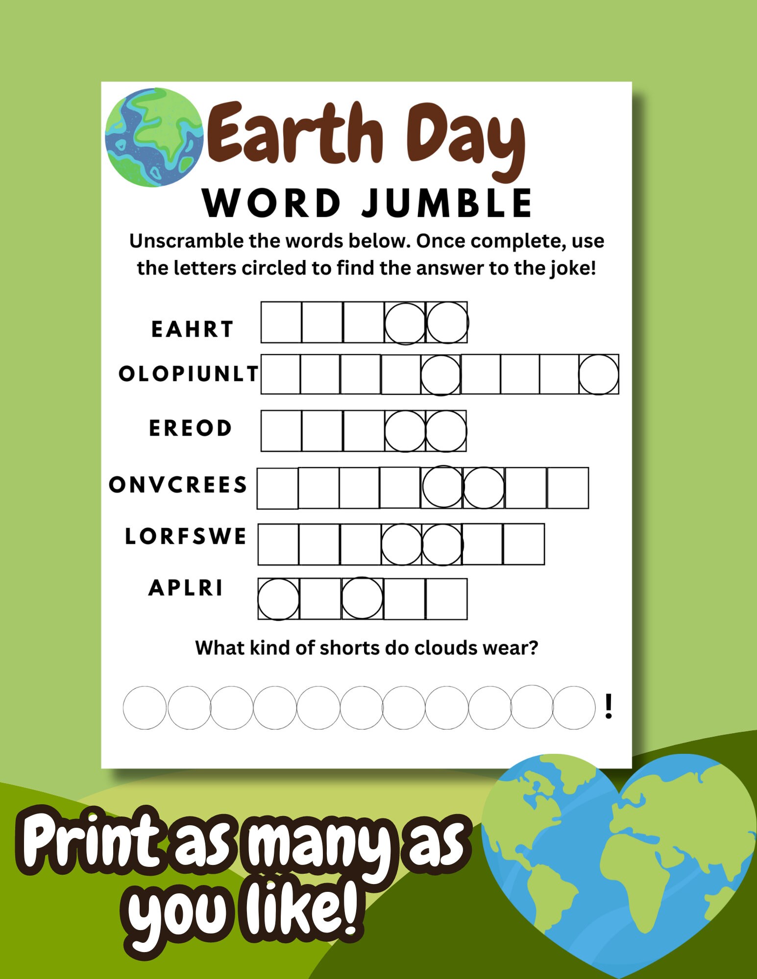 Earth Day Printable Word Jumble Puzzles, Word Scramble Game, PDF ...