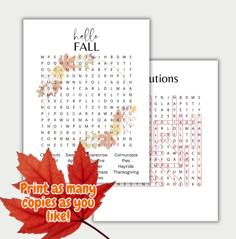 Fall Word Search, Autumn Word Find Game, Printable Fun Fall Game for ...