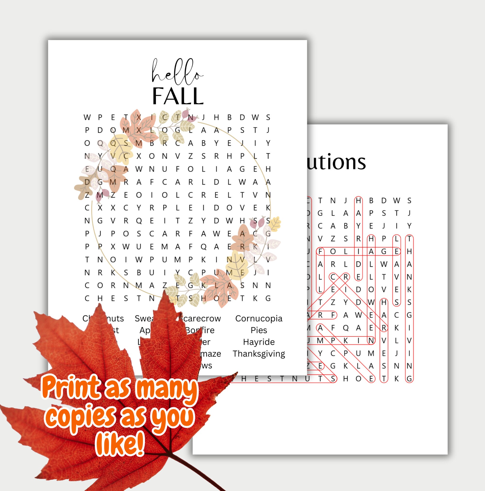 Fall Word Search, Autumn Word Puzzle, Printable Fun Fall Game for Kids ...