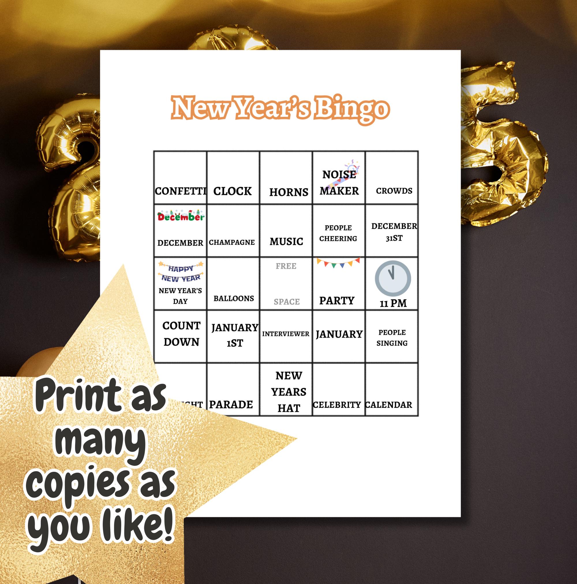 New Year's Eve Bingo, 2025 NYE Celebrations, PDF Download, 10 Printable ...
