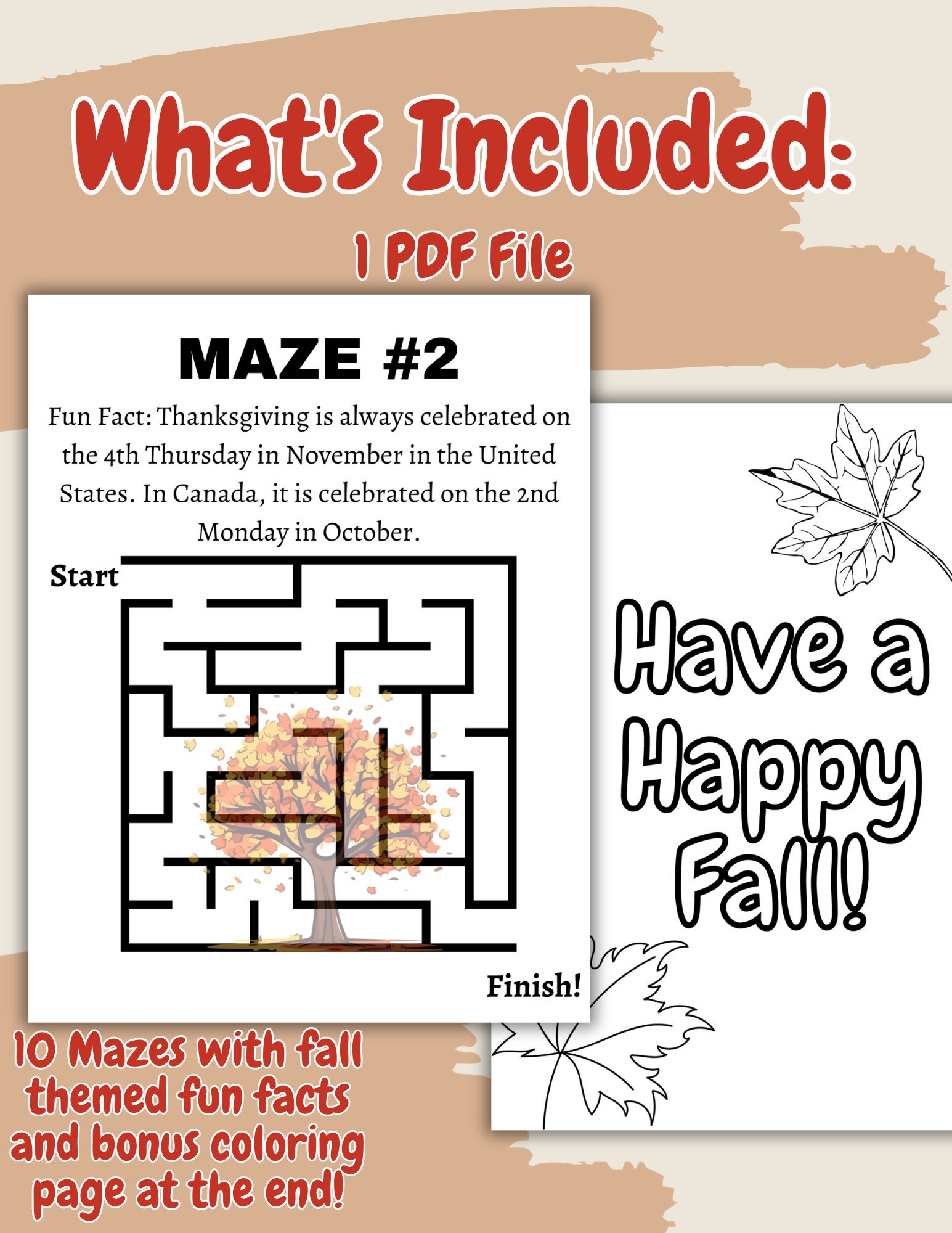 10 Fall Maze Puzzles for Kids, Printable Autumn Booklet, Maze Activity ...