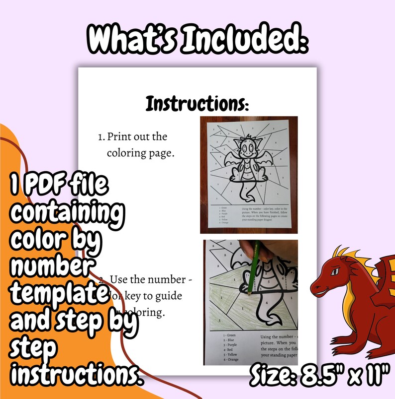 Color by Number Dragon Craft for Kids, Make a Paper Dragon Template ...