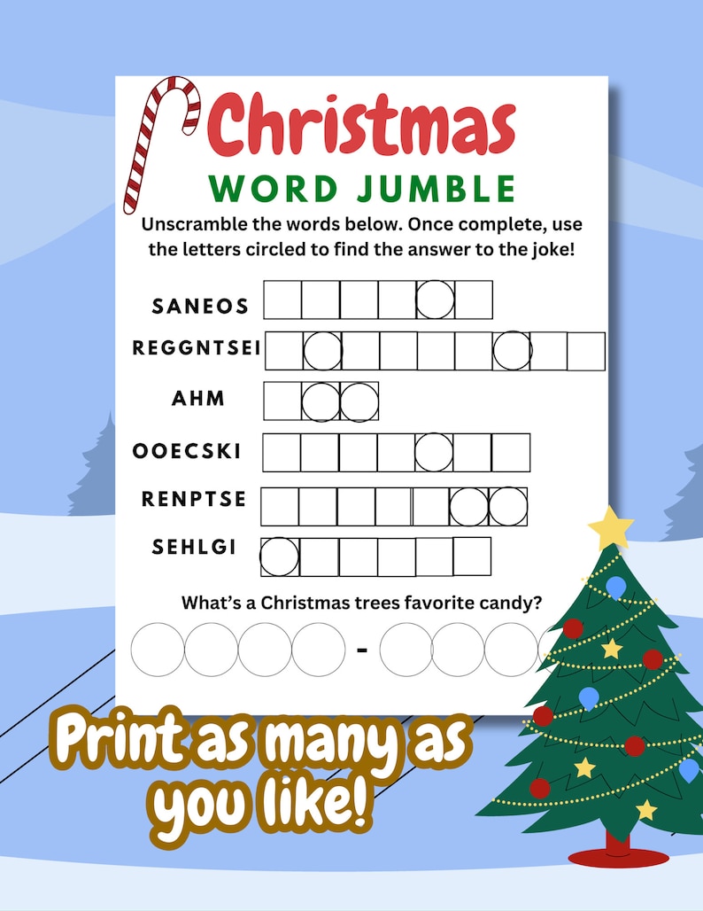Word Jumble Printable Puzzle Book, Christmas Word Scramble Game, PDF ...