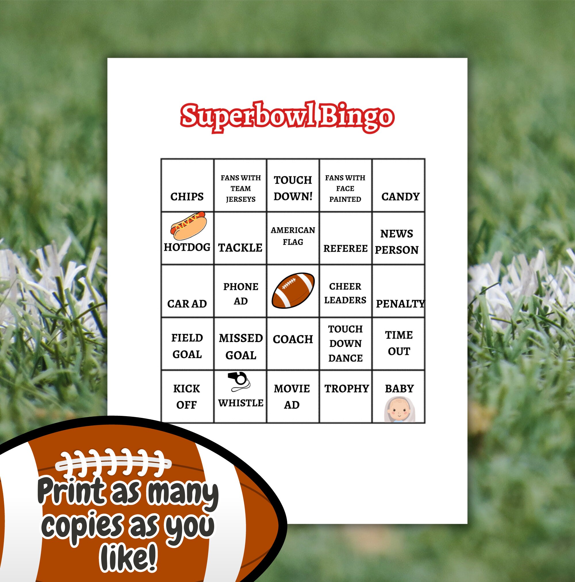 Superbowl Football Bingo, 2025 the Big Game 59, PDF Download, 10 ...