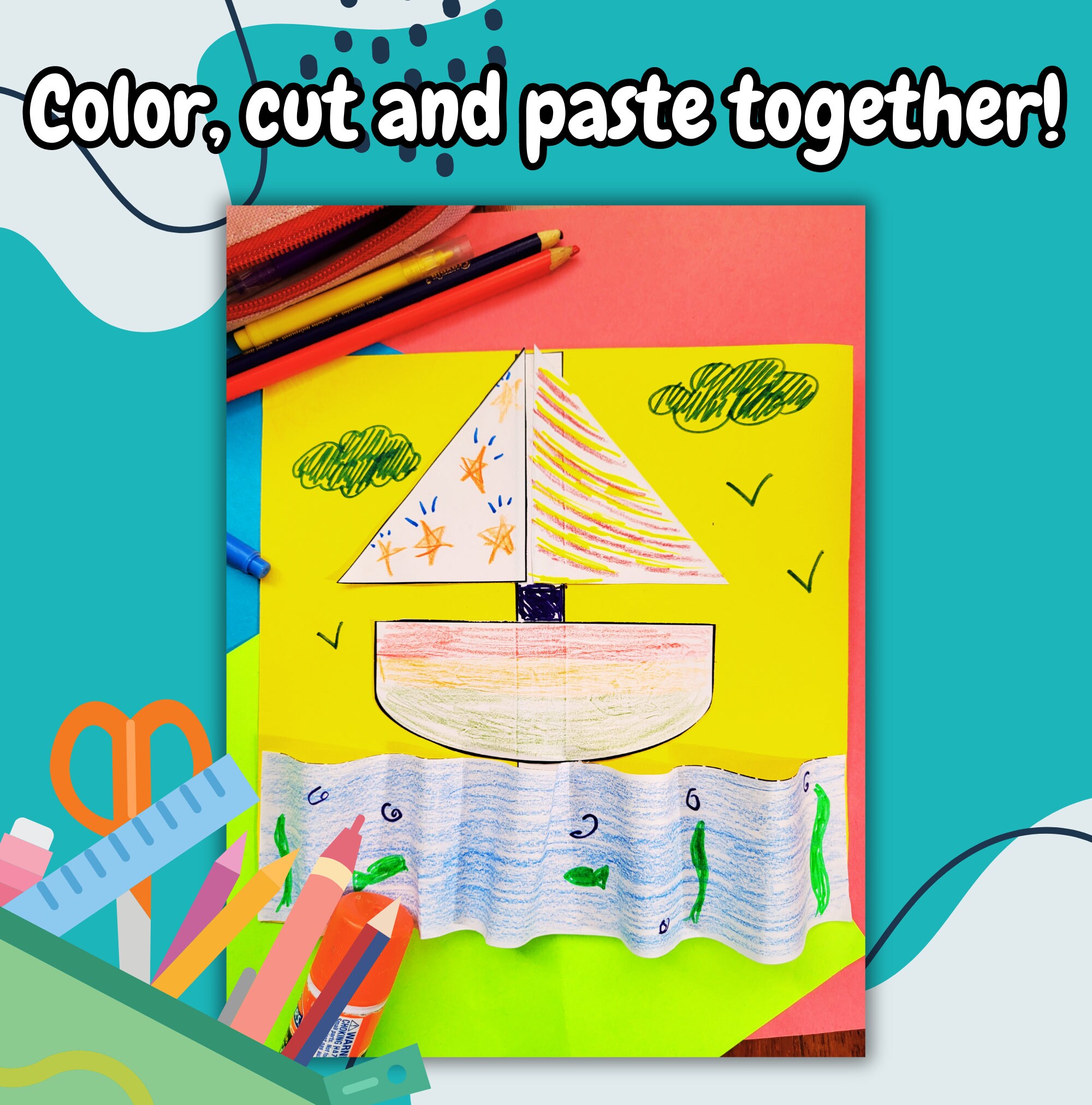 Sailboat Paper Craft for Kids, Printable Arts and Craft Activity, Cut ...