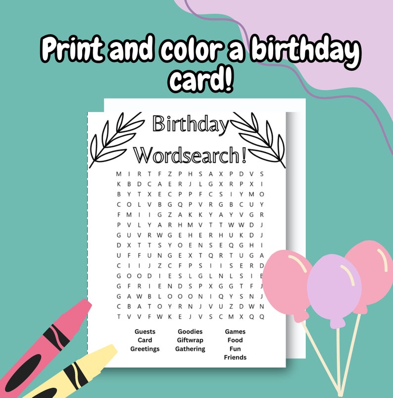 Word Search Birthday Cards: DIY Coloring Activity (digital Download) - Etsy