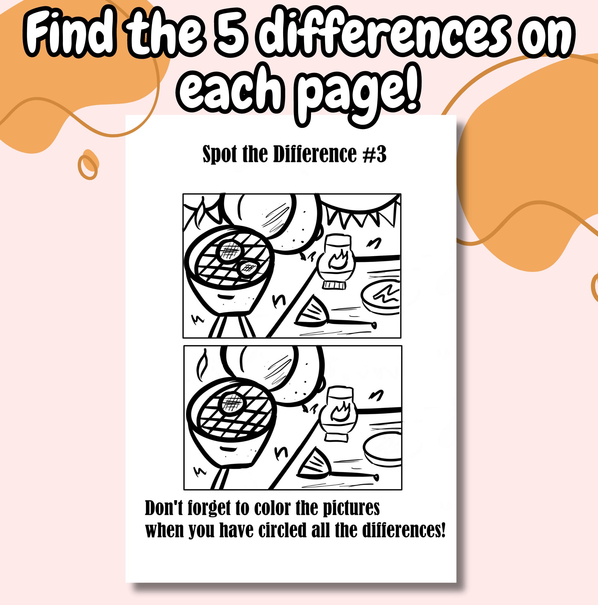 Summer Themed Spot the Difference Coloring Pages Activity - Etsy