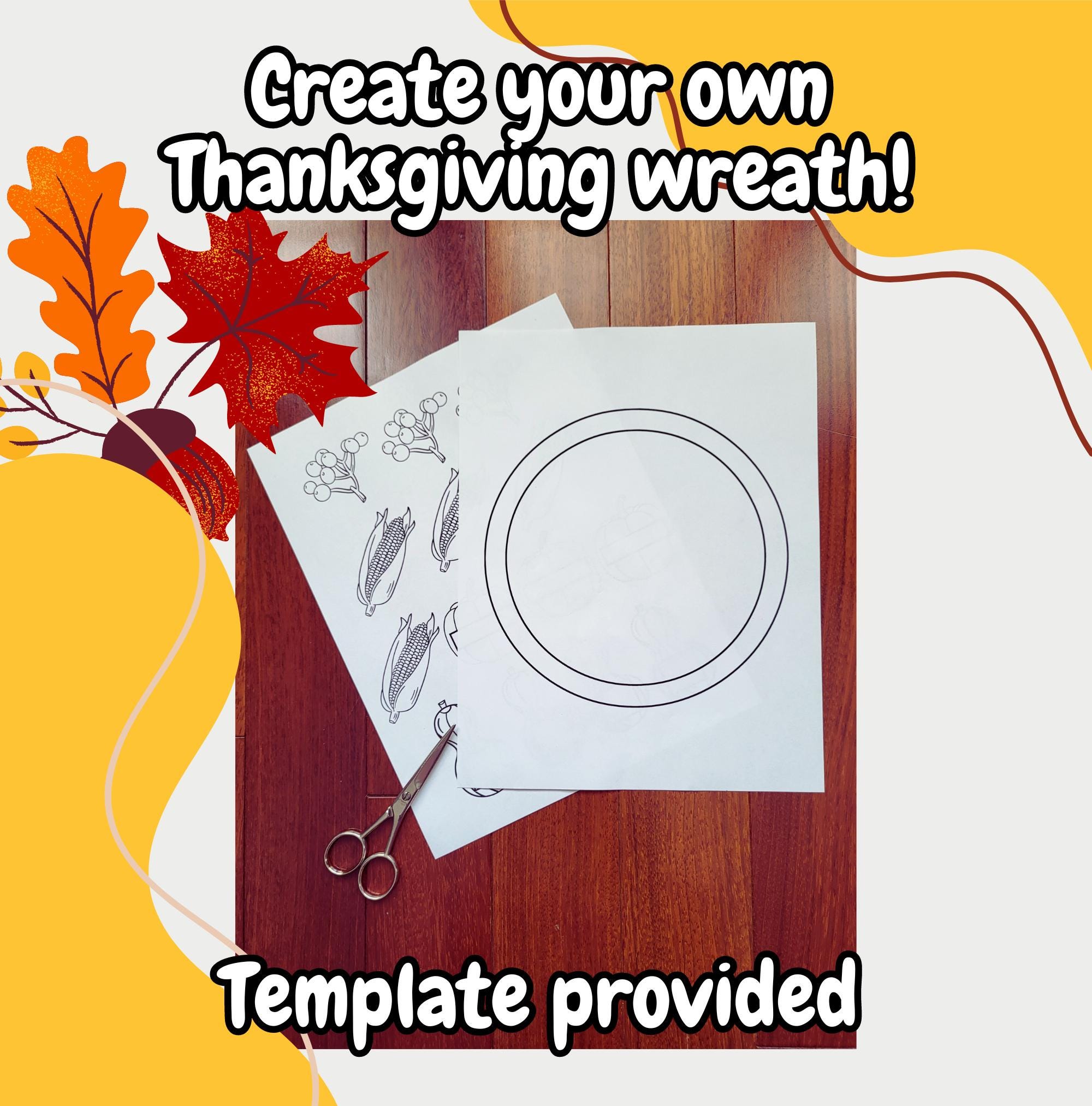 Fall Door Wreath Craft for Kids, Printable Arts and Craft Activity ...