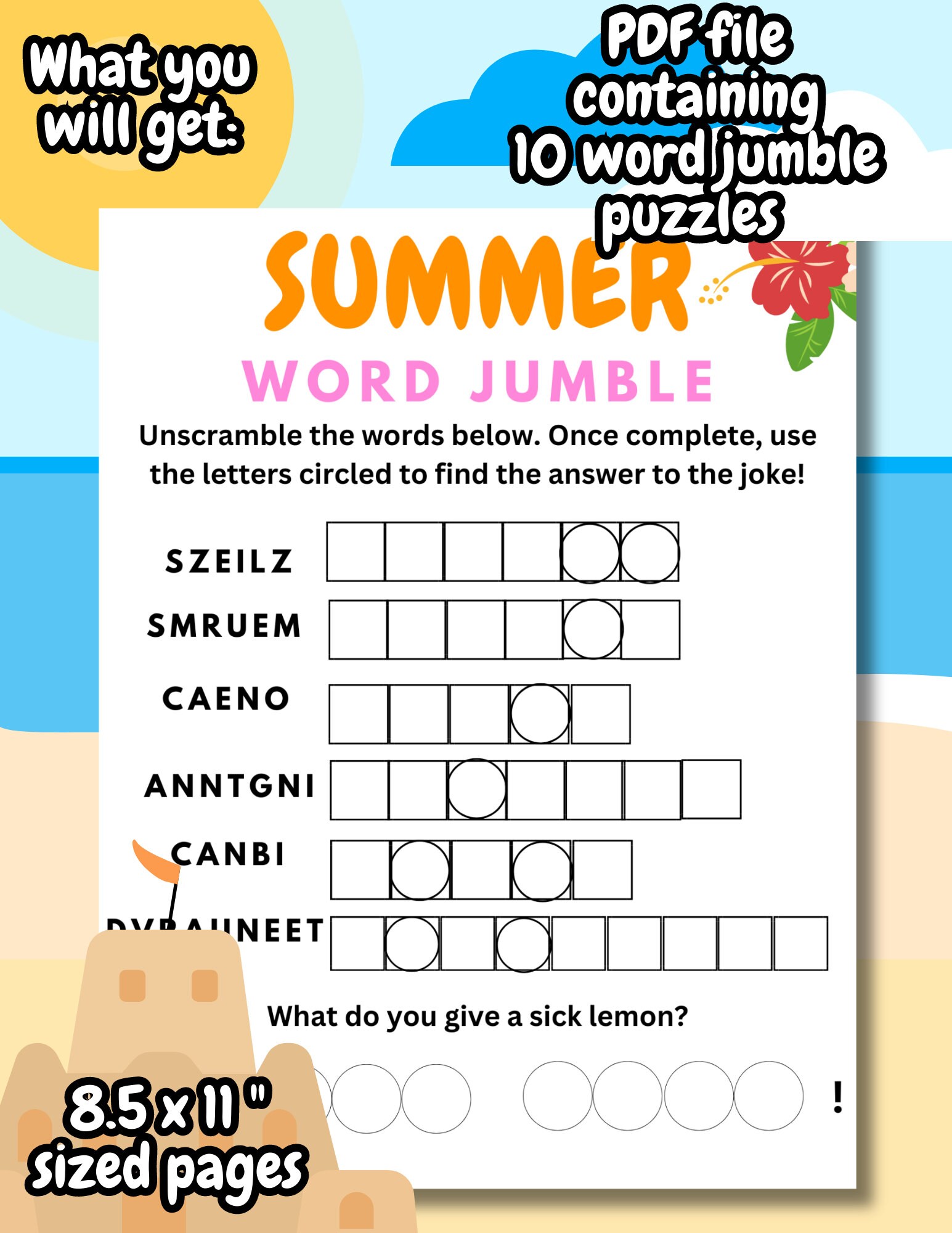 Word Jumble Printable Puzzle Book, Summer Word Scramble Game, Book ...