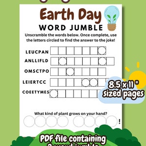 Earth Day Printable Word Jumble Puzzles, Word Scramble Game, PDF ...