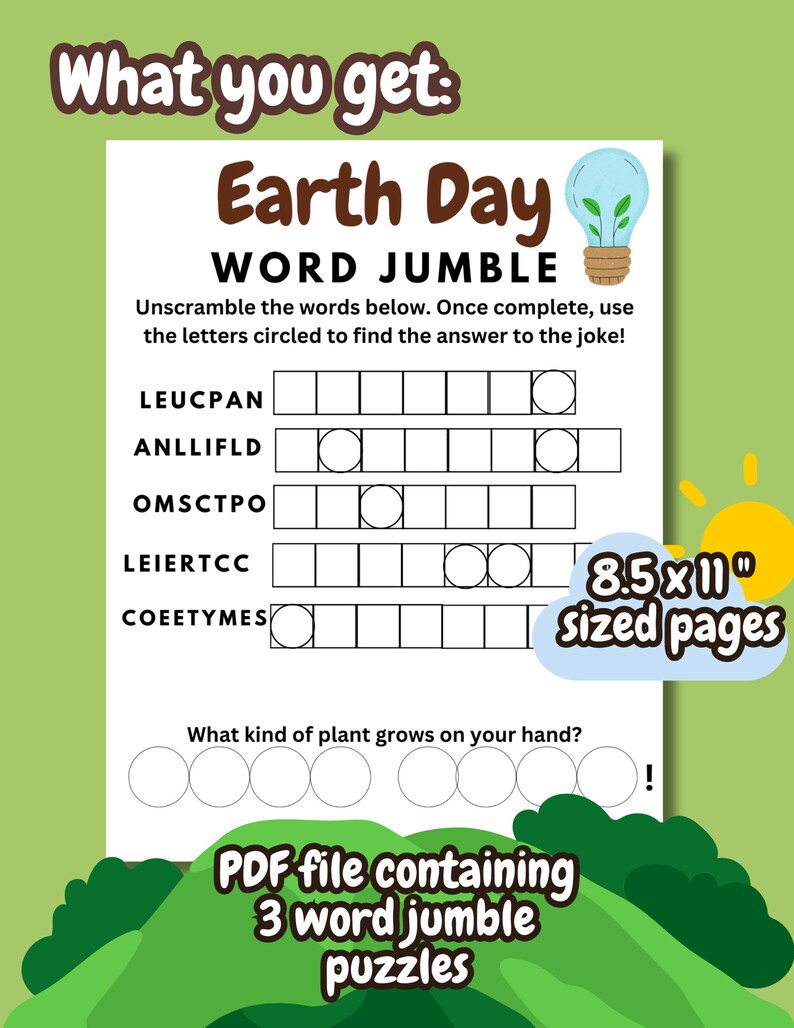 Earth Day Printable Word Jumble Puzzles, Word Scramble Game, PDF ...