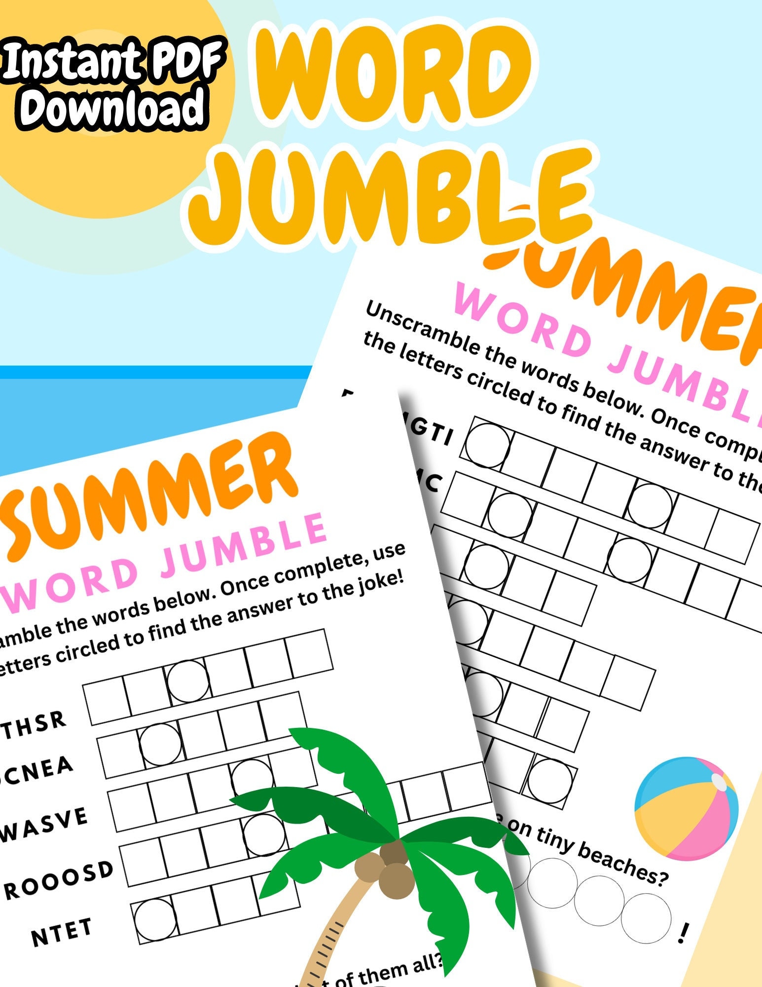 Word Jumble Printable Puzzle Book, Summer Word Scramble Game, Book ...