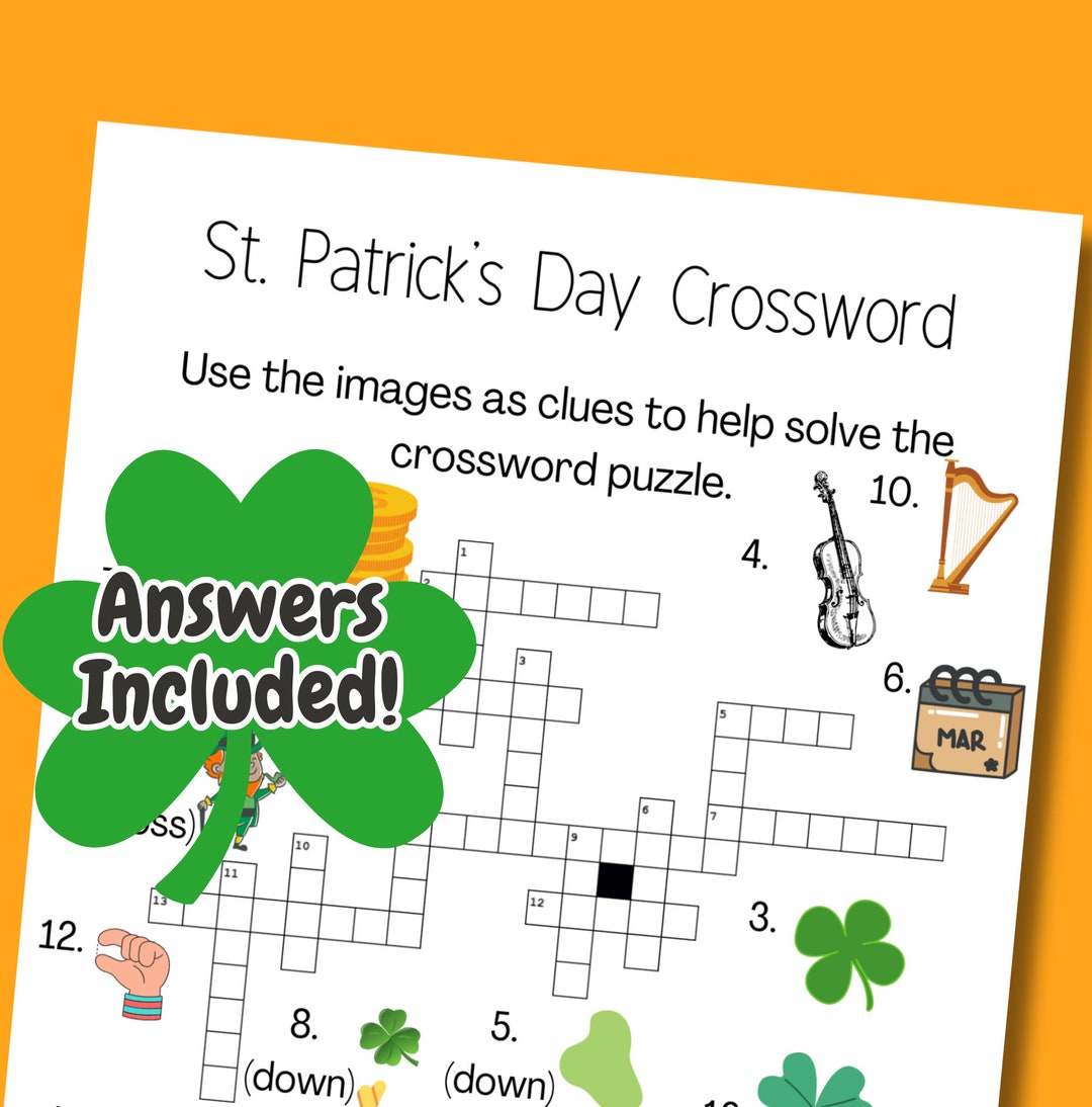 St. Patrick's Day Crossword, St. Paddy's Day Activity, Printable Word ...