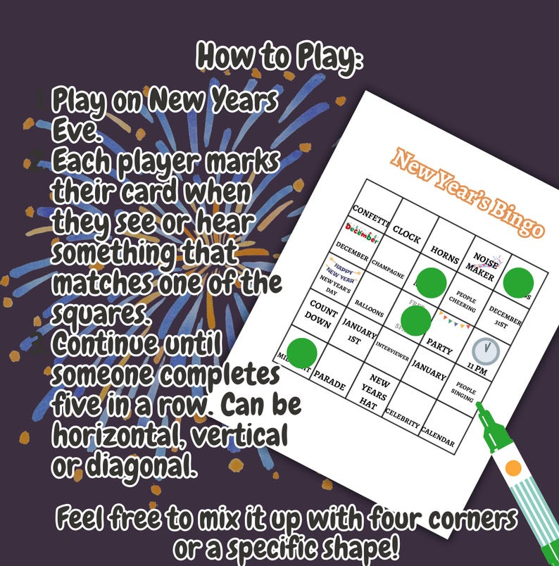 New Year's Eve Bingo, 2025 NYE Celebrations, PDF Download, 10 Printable ...