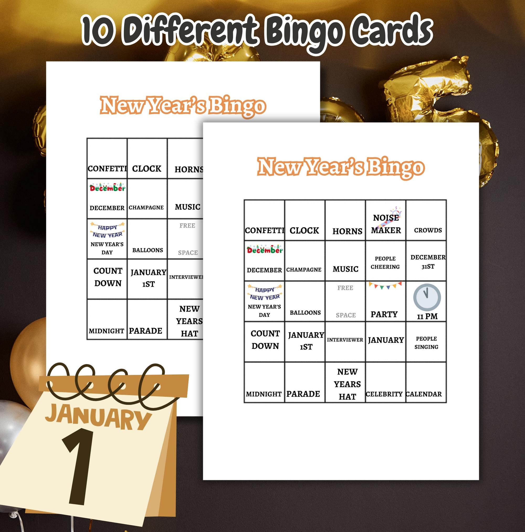 New Year's Eve Bingo, 2025 NYE Celebrations, PDF Download, 10 Printable ...