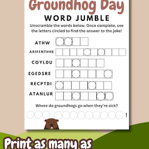 Groundhog Day Word Jumble, Printable Puzzle Booklet, PDF Download ...