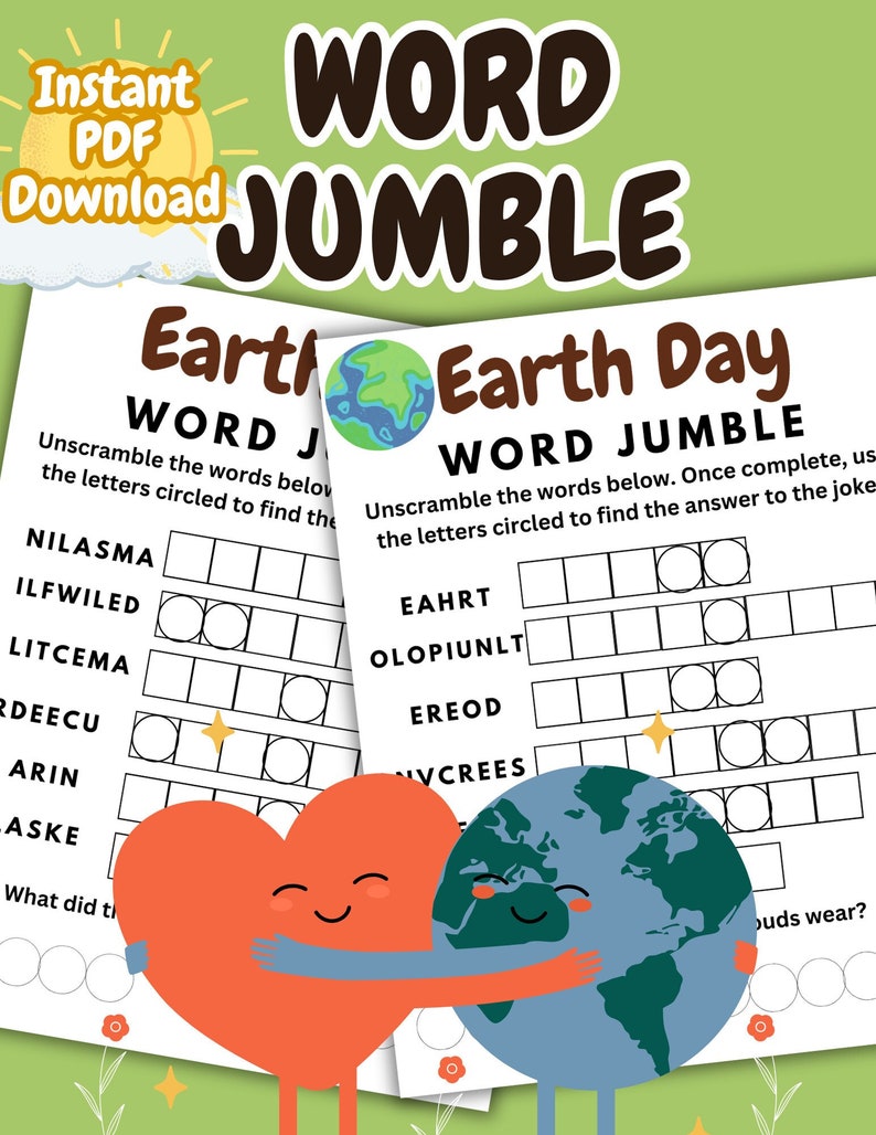 Earth Day Printable Word Jumble Puzzles, Word Scramble Game, PDF ...