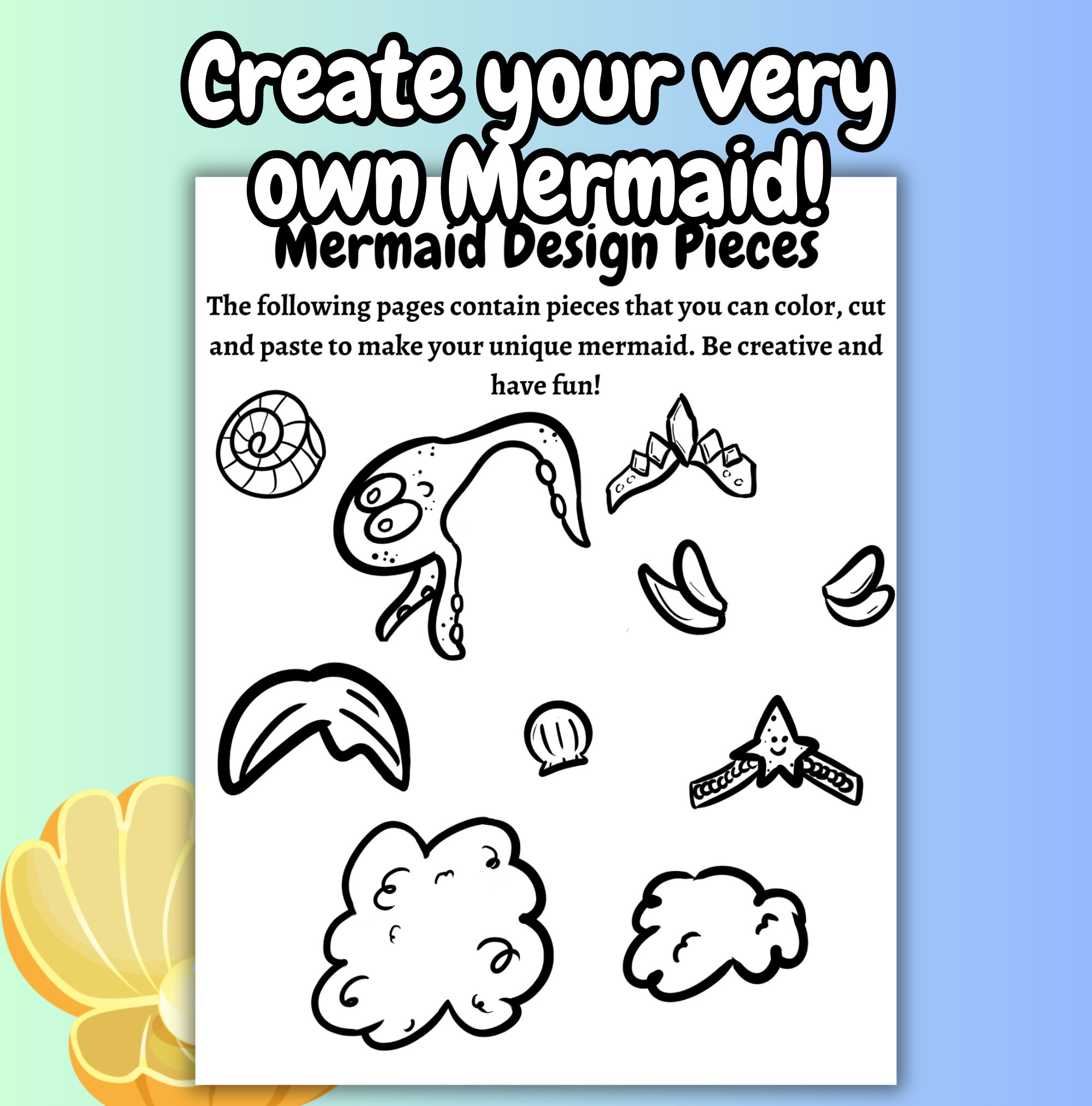 Mermaid Craft for Kids, Ocean Arts & Crafts Printable Activity, Color ...