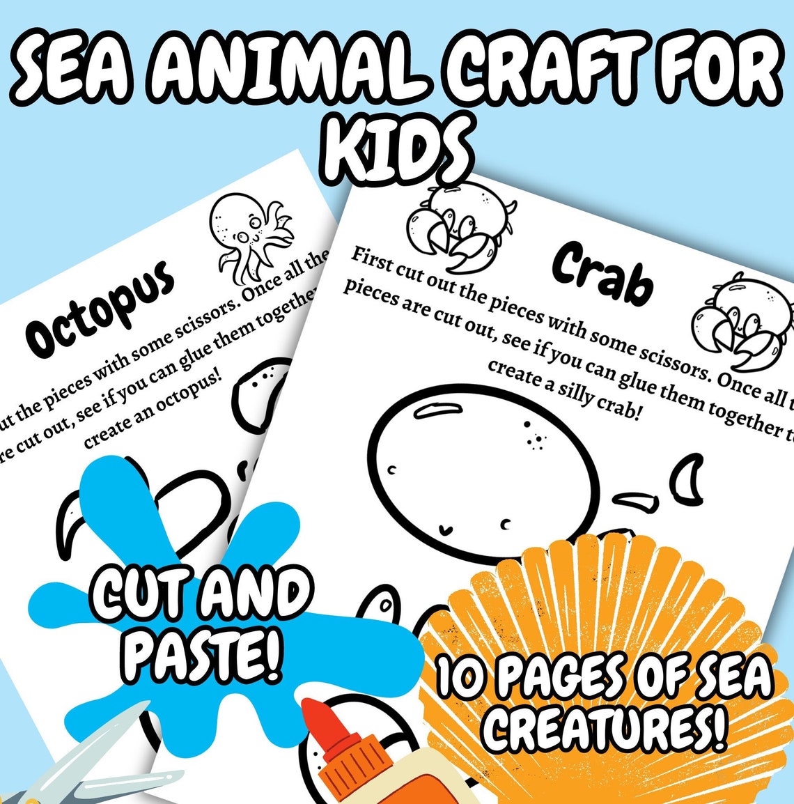 Sea Life Craft for Kids, Ocean Animal Printable Arts & Crafts Activity ...