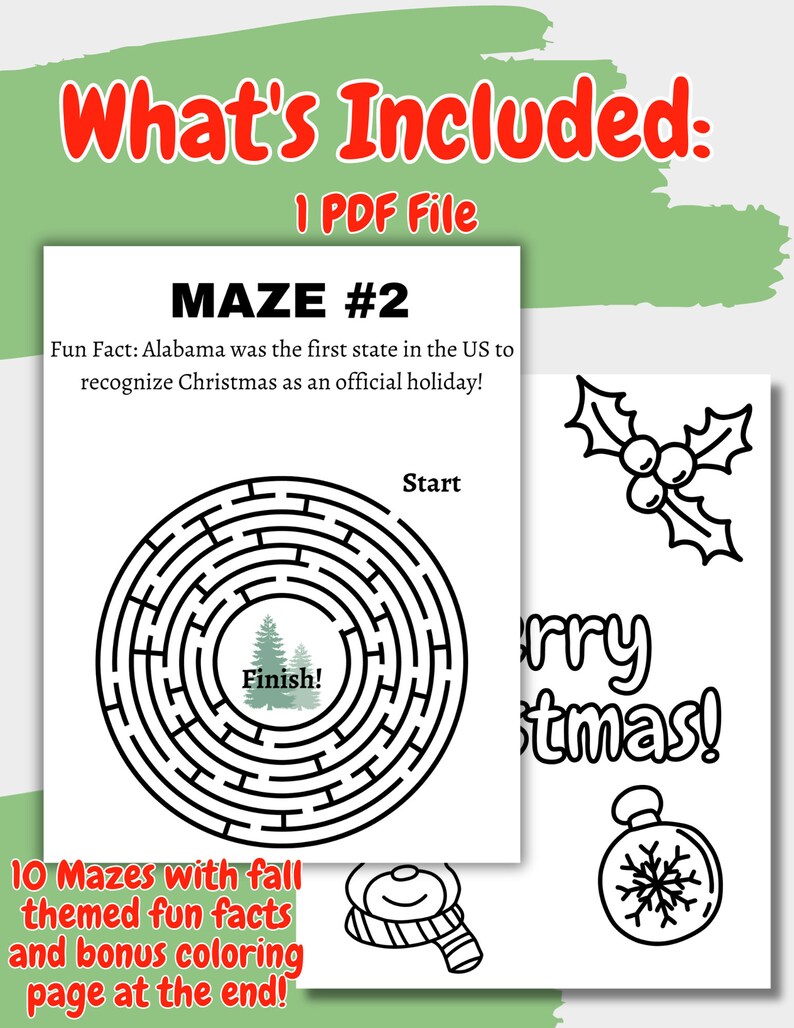 Printable Christmas Maze Pages for Kids, Holiday Puzzle Booklet ...
