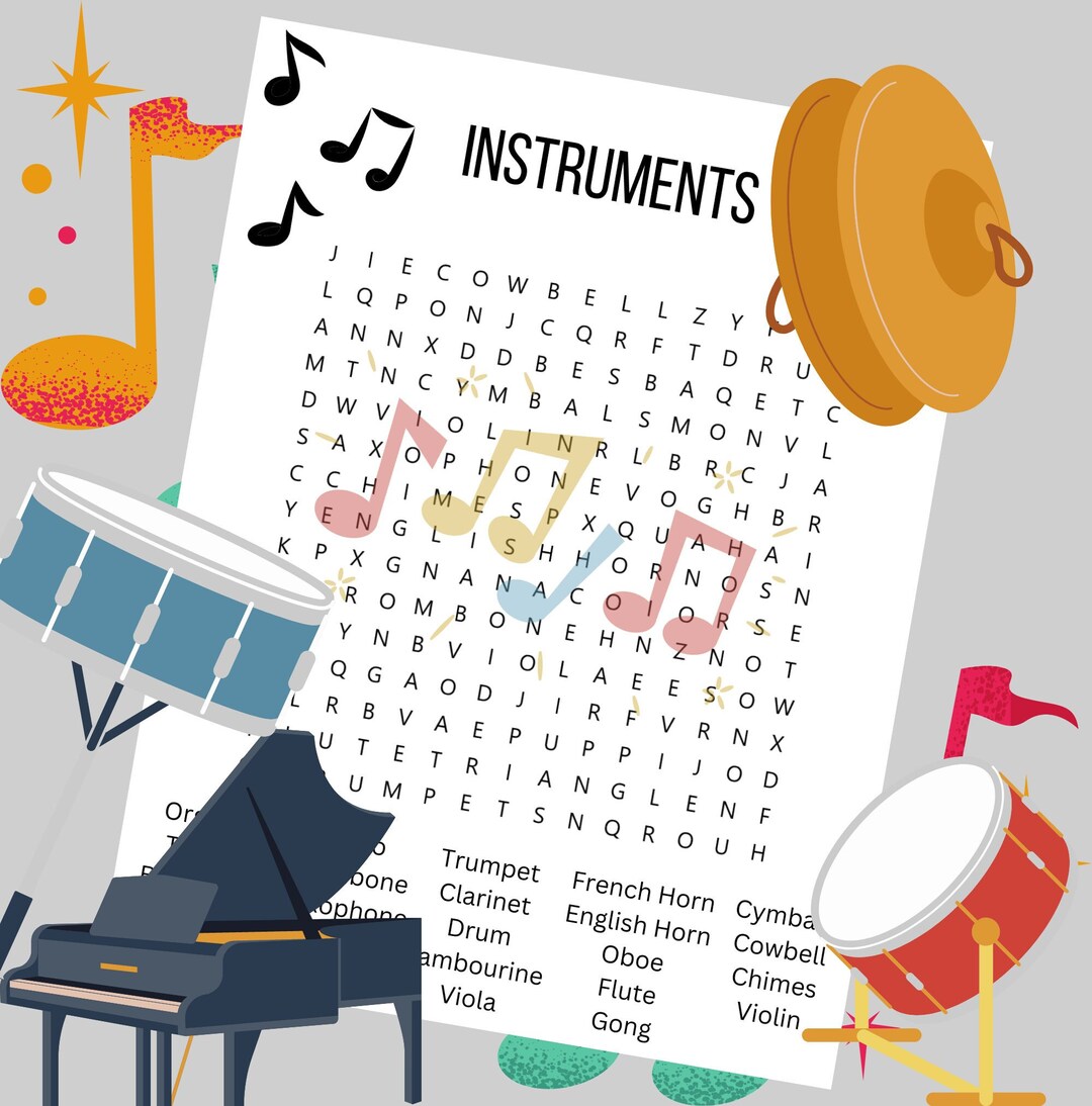 Music Word Search, Word Find Game, Printable Fun Activity for Kids and ...