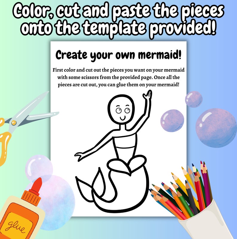 Mermaid Craft for Kids, Ocean Arts & Crafts Printable Activity, Color ...