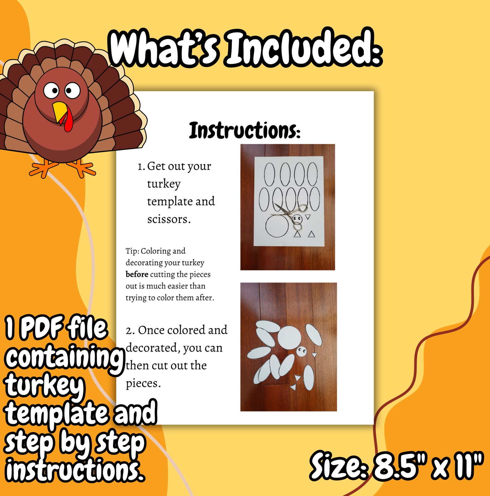 Paper Turkey Craft for Kids, Printable Arts and Craft Activity, Cut and ...