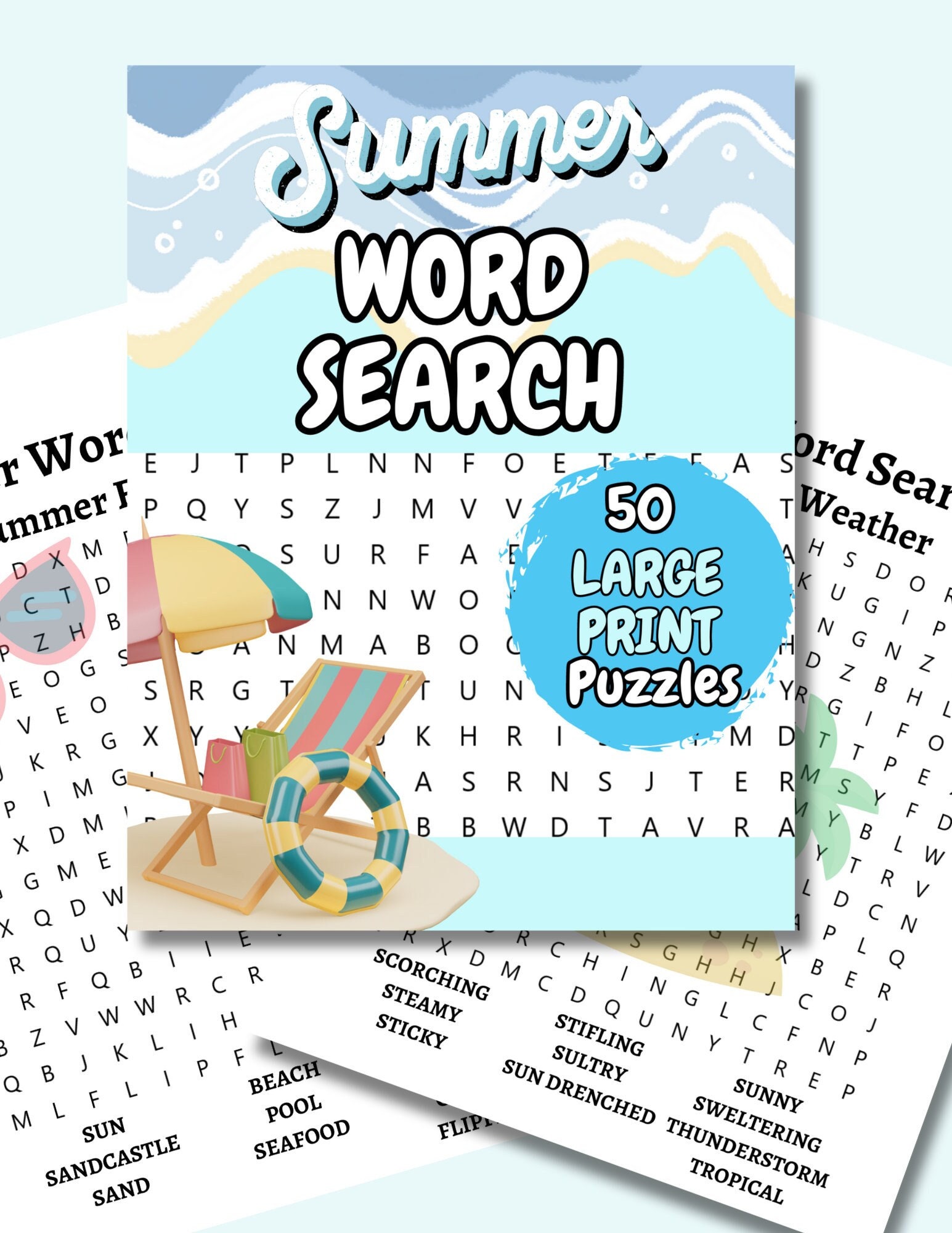 50 Summer Word Search Printable Book, Word Find, PDF Download, Activity ...