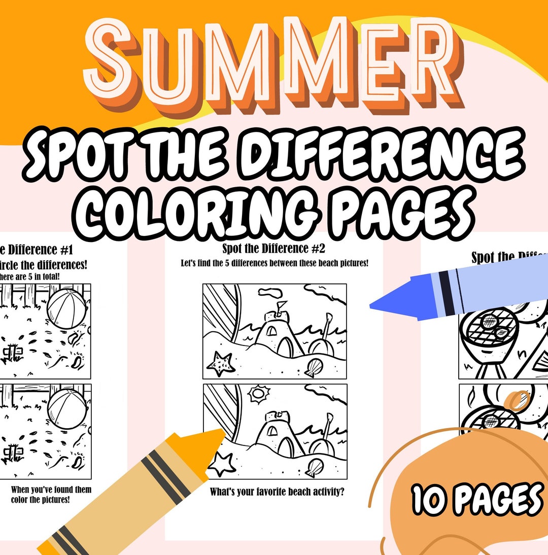 Summer Themed Spot the Difference Coloring Booklet, PDF Download ...