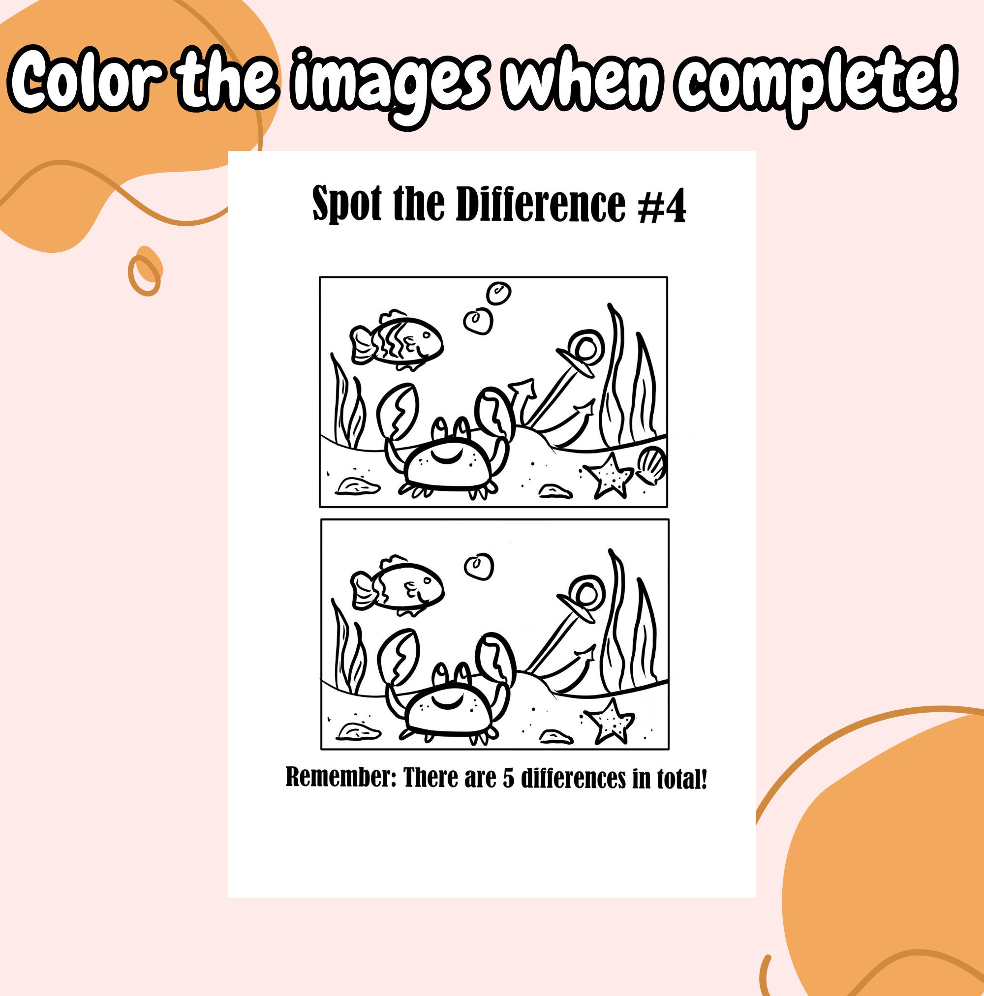 Summer Themed Spot the Difference Coloring Booklet, PDF Download ...