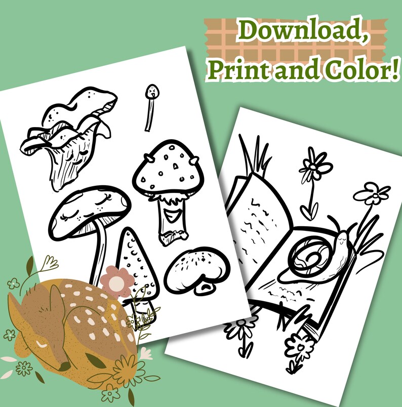 3 Printable Cottagecore Fantasy Coloring Pages Easy and Fun - Etsy