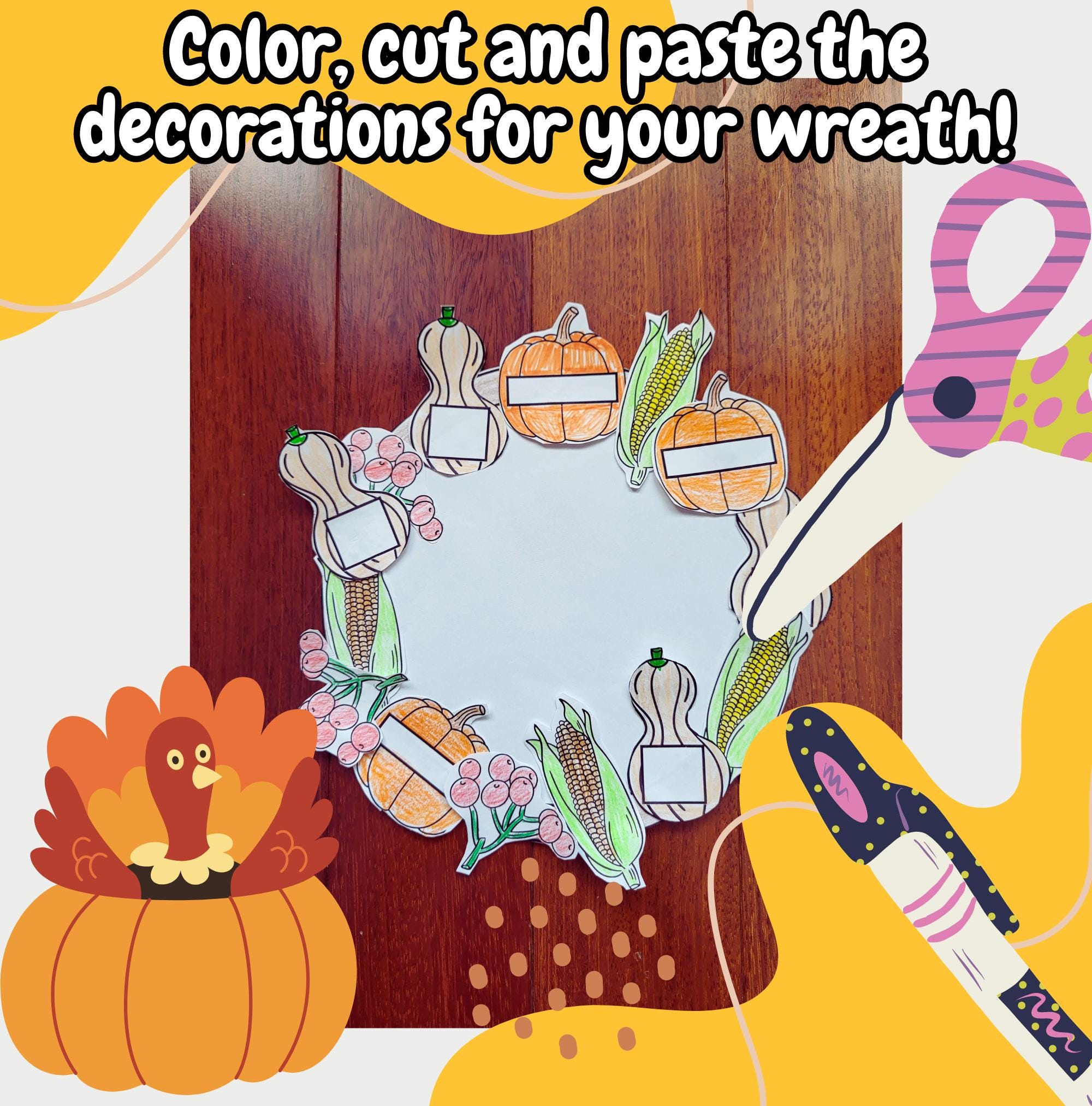Fall Door Wreath Craft for Kids, Printable Arts and Craft Activity ...
