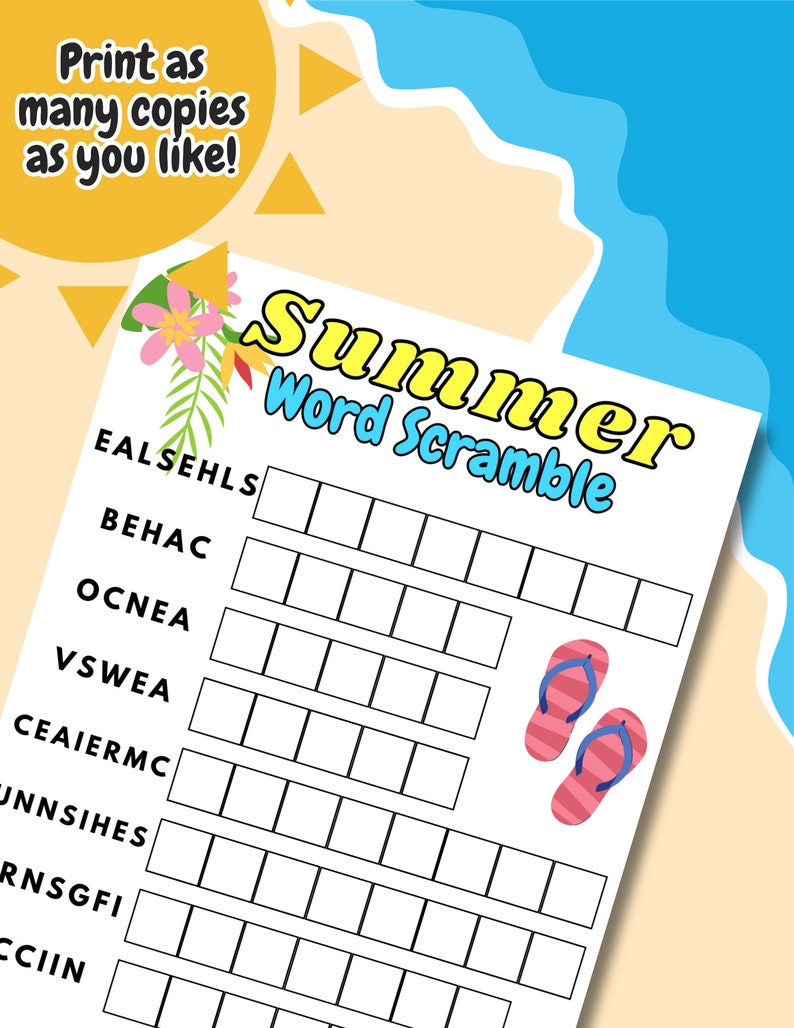 Summer Word Scramble Book, Printable Puzzles Book, Jumbled Word Book ...