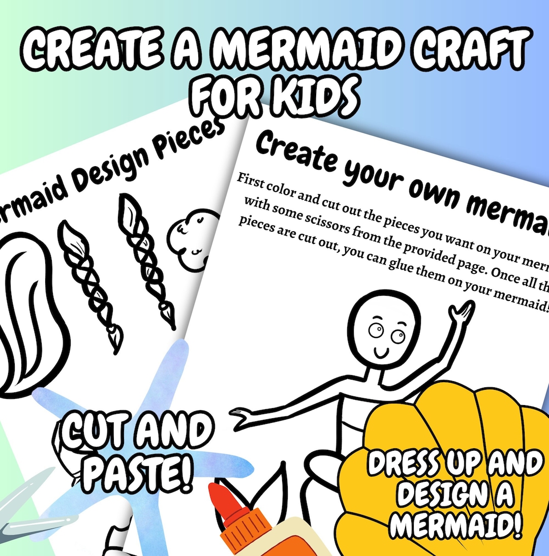 Mermaid Craft for Kids, Ocean Arts & Crafts Printable Activity, Color ...