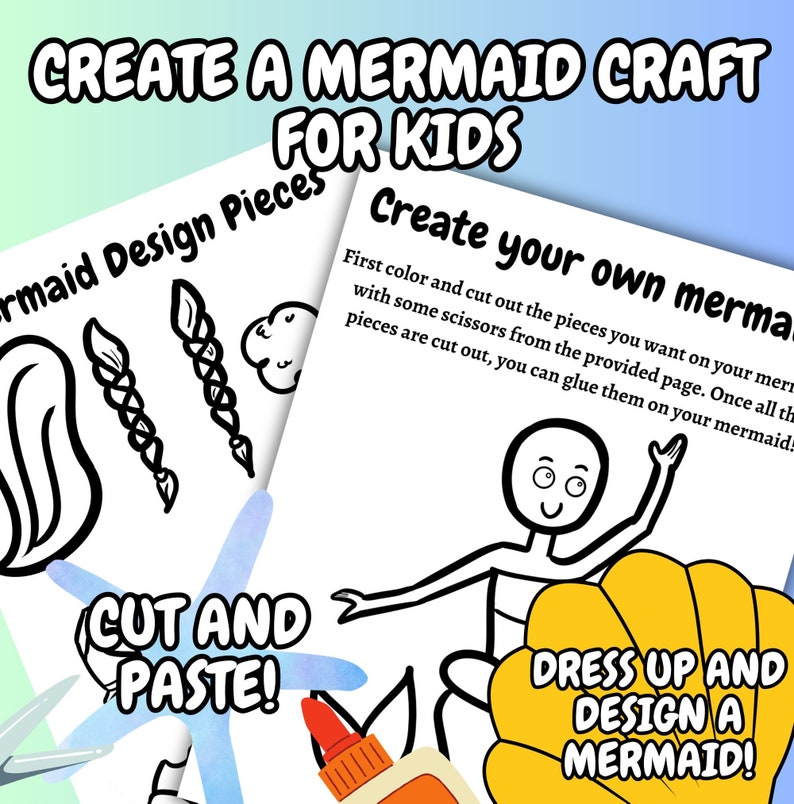 Mermaid Craft for Kids, Ocean Arts & Crafts Printable Activity, Color ...