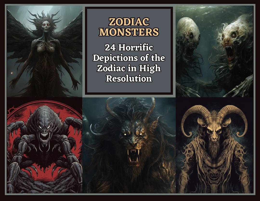 Zodiac Inspired Horror Clipart Pack - 24 Images, 2 of Each Sign | PNG ...