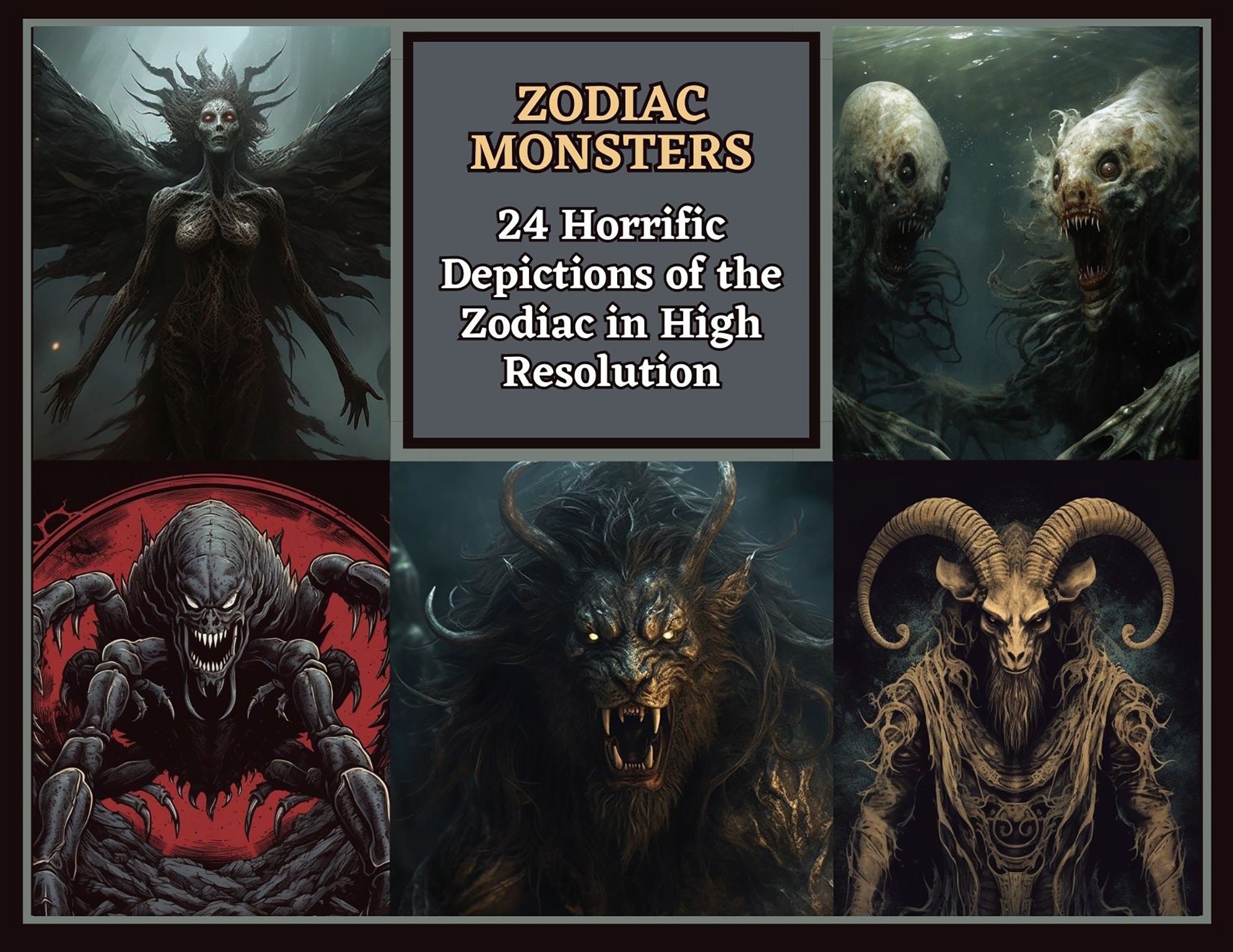 Zodiac Inspired Horror Clipart Pack - 24 Images, 2 of Each Sign | PNG ...