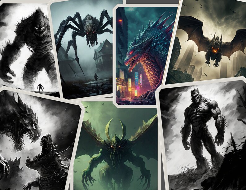 Giant Monster, Kaiju 20 Horror Clipart Pack PNG Charcoal Art Monster ...