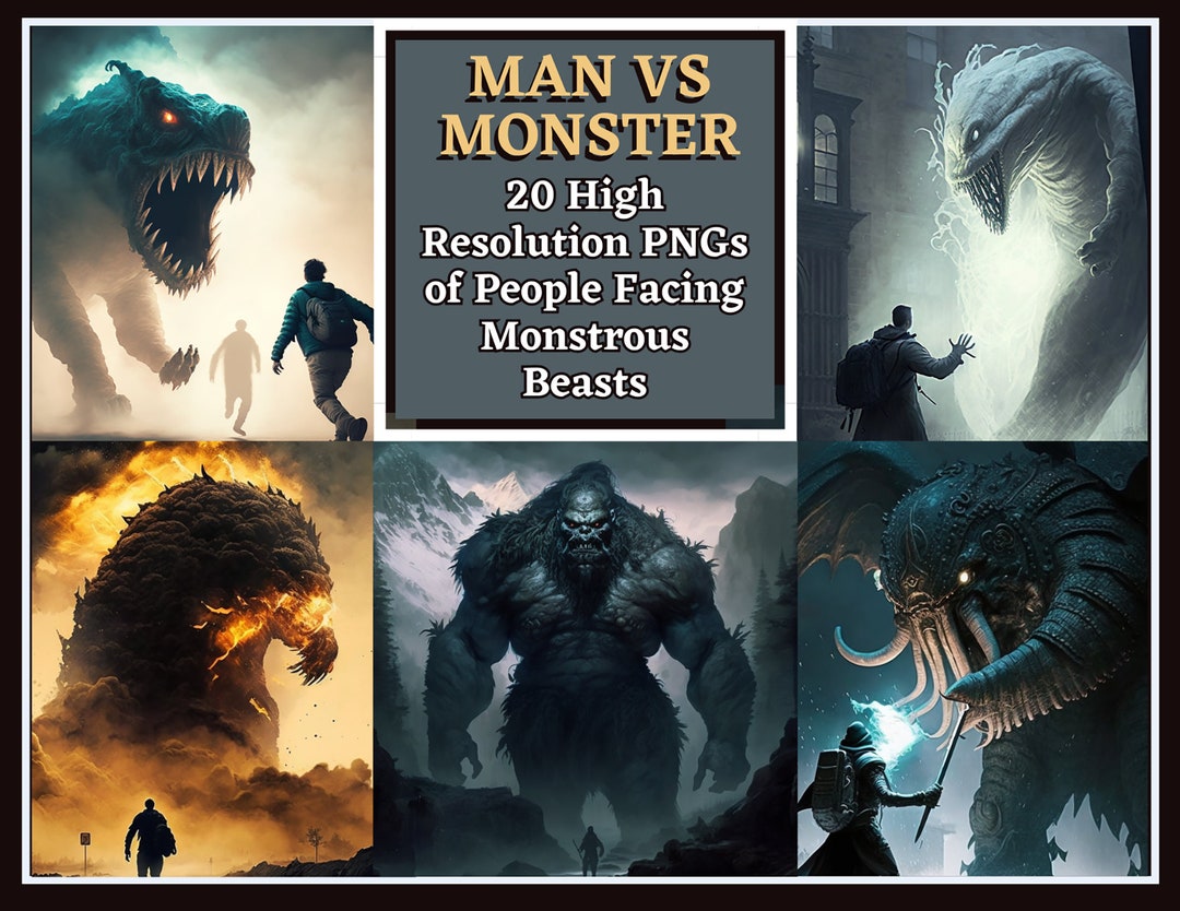 Man Vs Monster 20 Horror Clipart Pack PNG Dragons, Ghosts, Trolls Art ...
