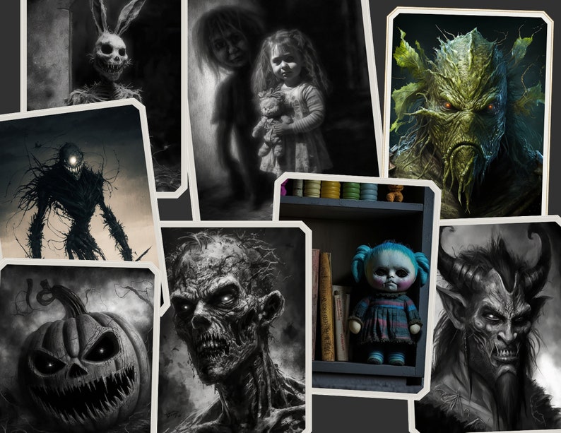 20 Image Horror PNG Clipart Pack | Charcoal Art | Monster Art | Witches ...