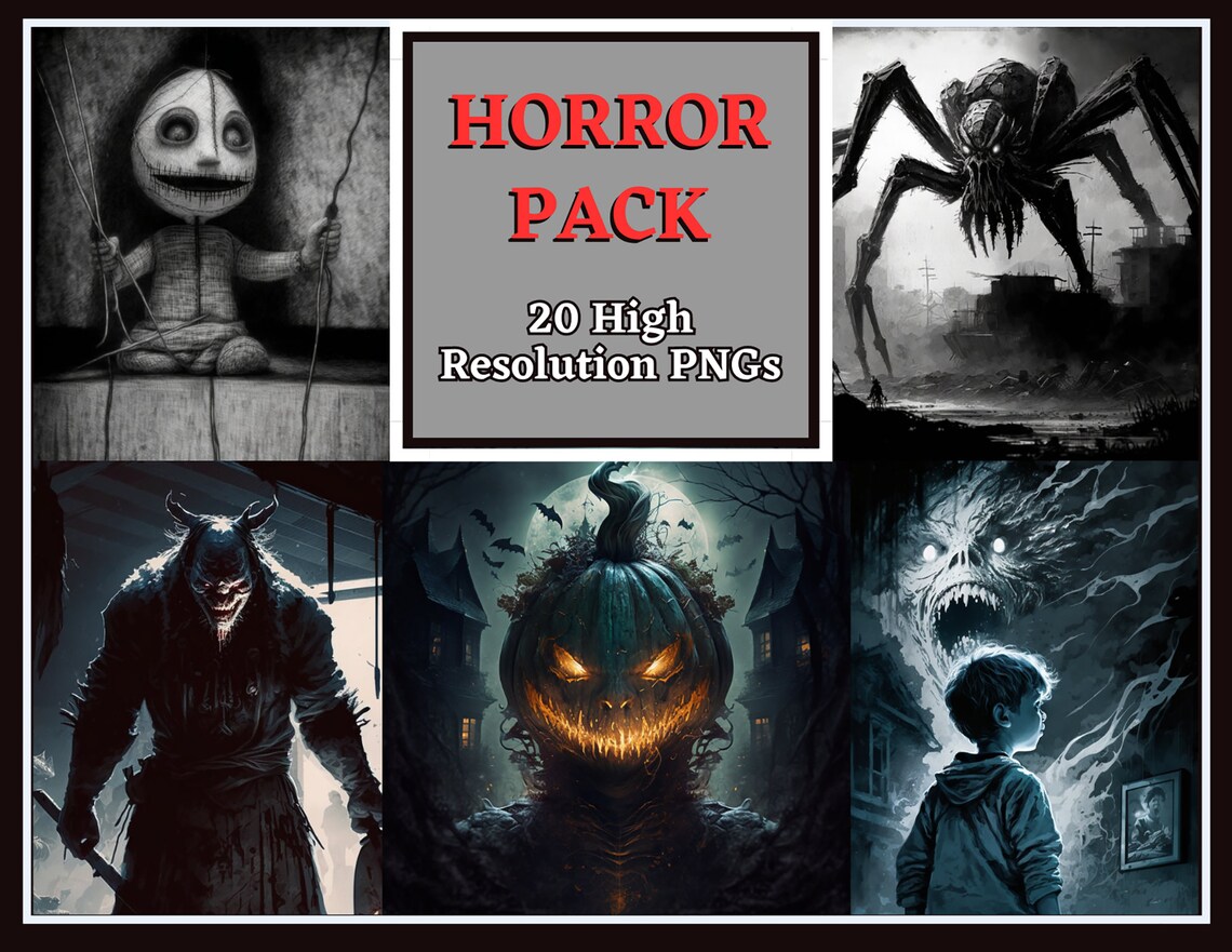 20 Horror Clipart Pack PNG Creepy Horror Clip Art Charcoal Art Monster ...