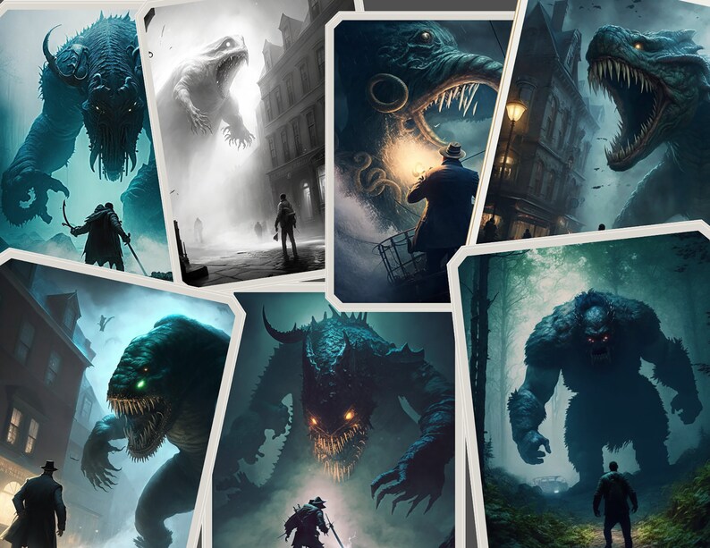 Man Vs Monster 20 Horror Clipart Pack PNG Dragons, Ghosts, Trolls Art ...