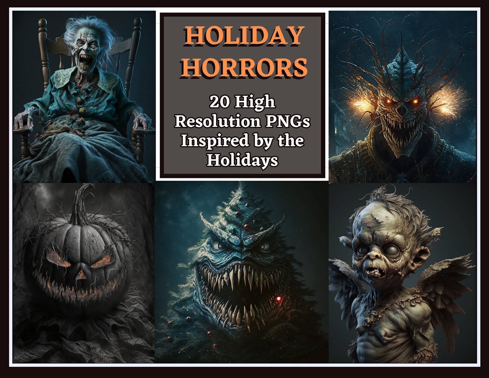 Holiday Horrors 20 PNG Clipart Pack | Creepy Horror Clip Art ...