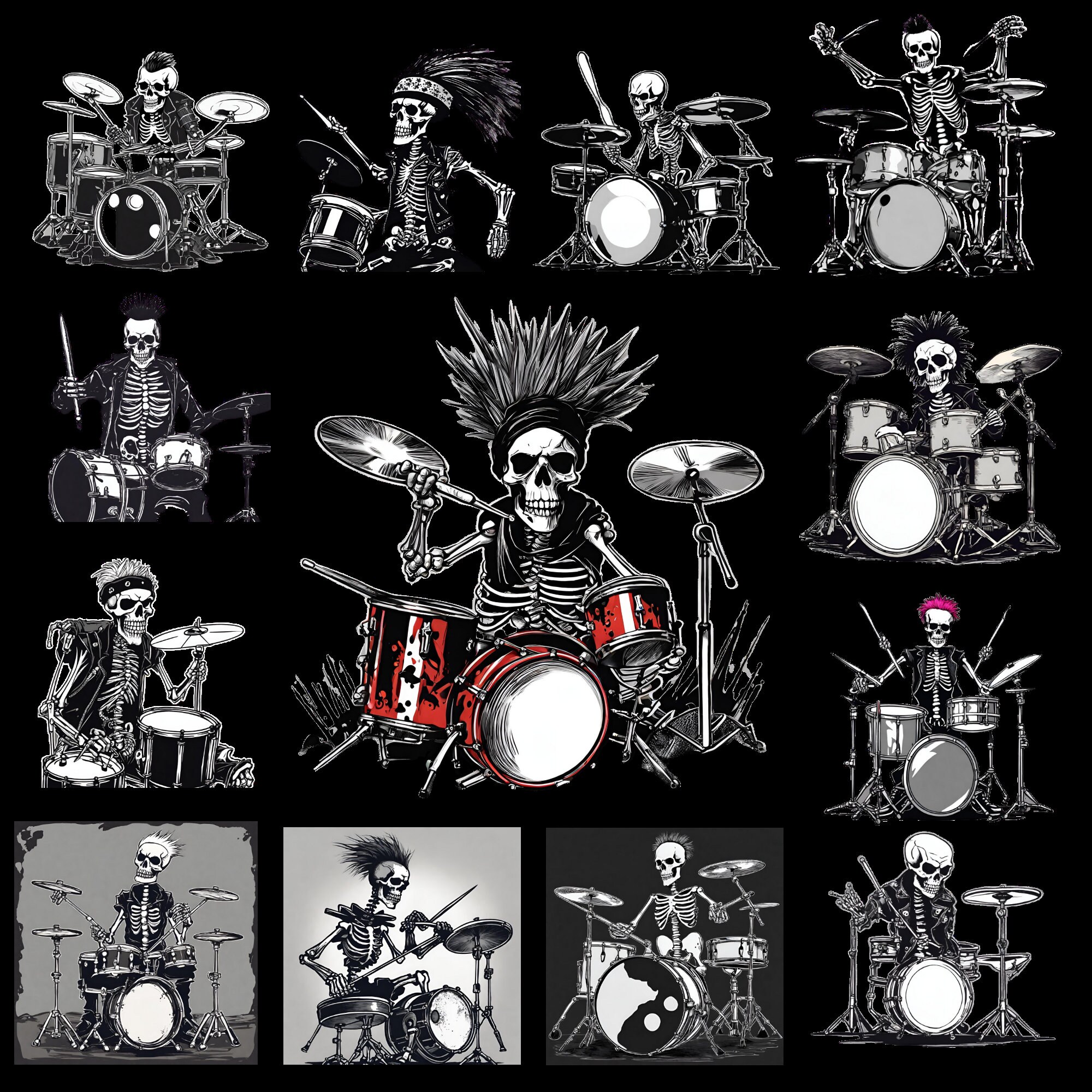 13 Skeleton Drummer PNG Files Rock Punk Drummer Bundle Package ...